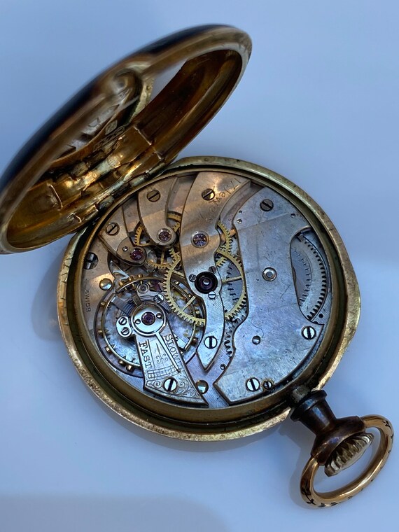 Longines Vintage 14k Yellow Gold Open Face Black Enam… - Gem