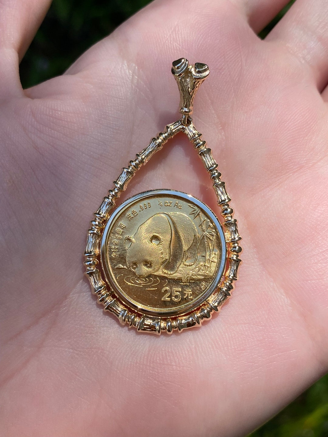 Vintage Solid 14k & 24k Yellow Gold Chinese Panda Coin Bamboo Charm ...