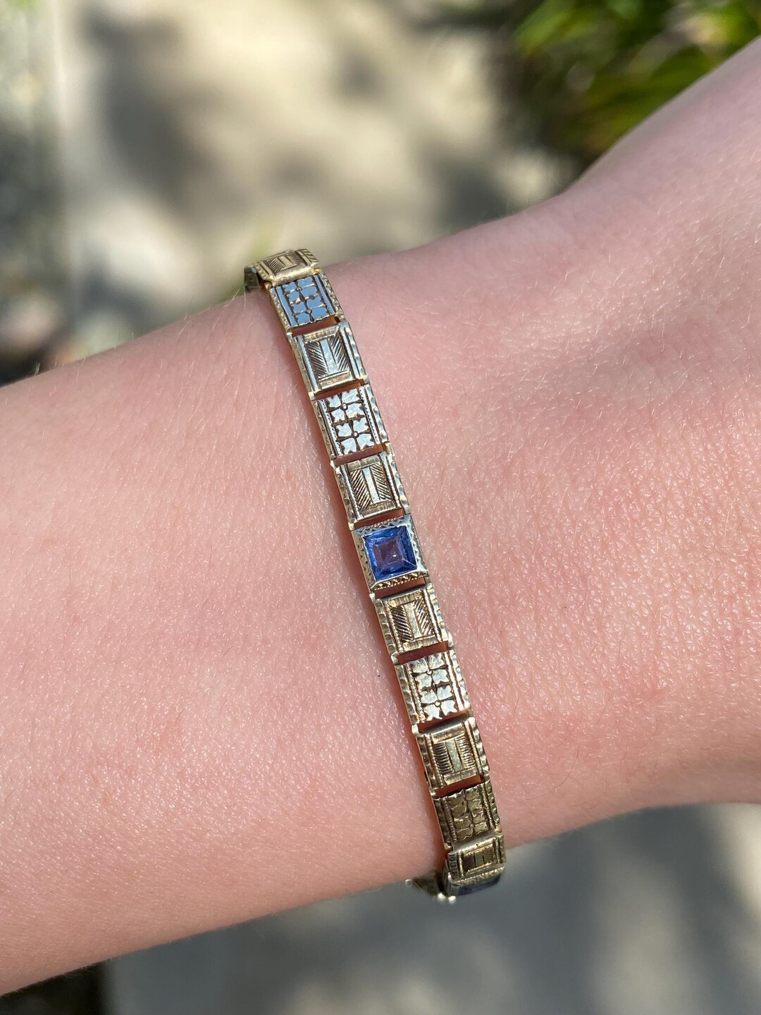 Solid 14k Yellow Gold Topaz Pattern Link Bracelet - 8 Inches - Quality ...