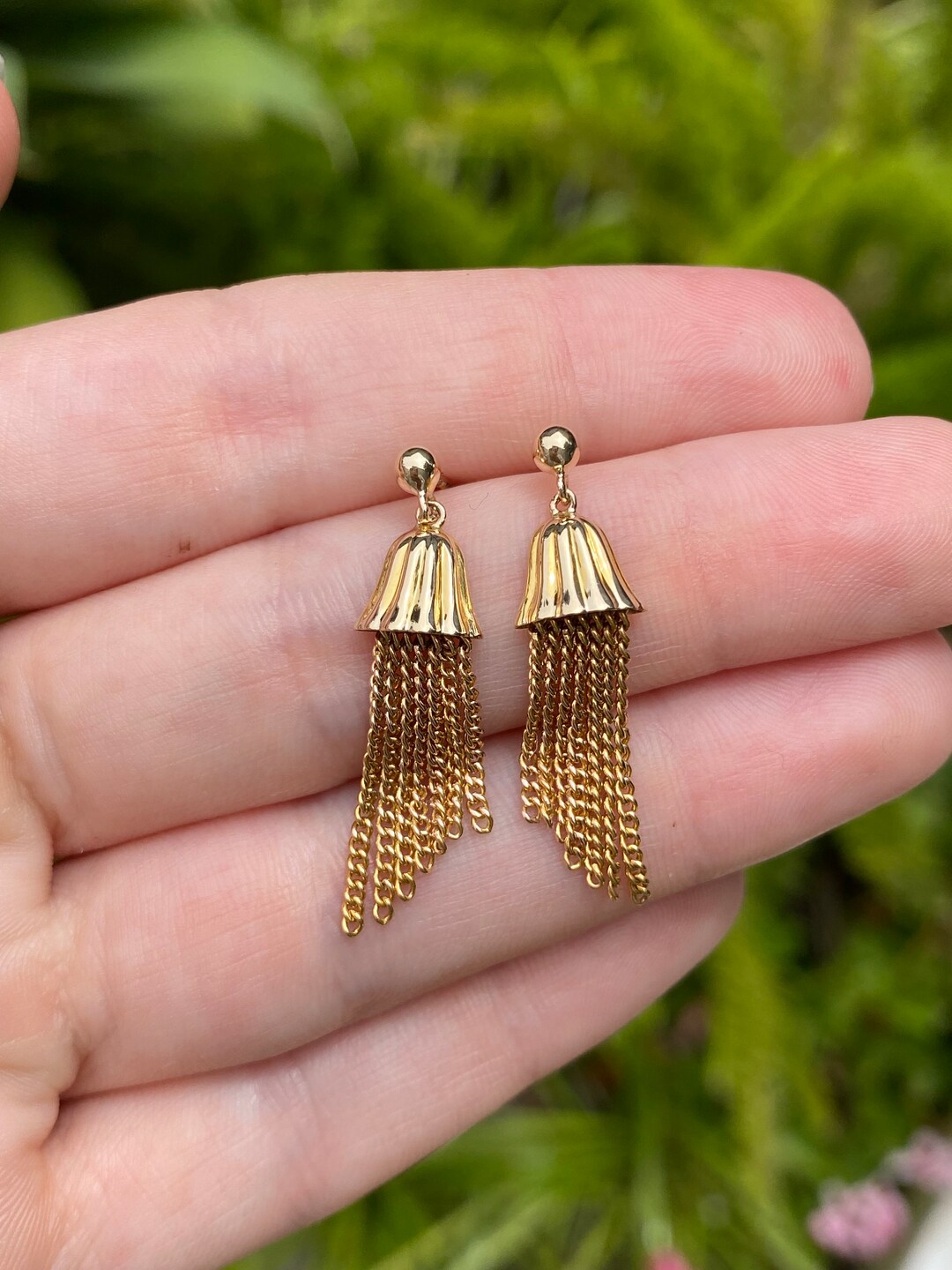 Solid 9k Yellow Gold Fringe Stud Earrings - Fine Estate Jewelry - Real ...