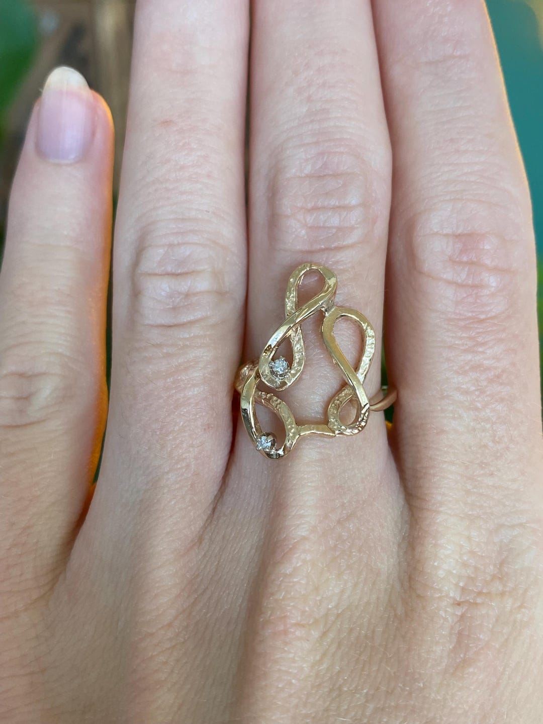Vintage Solid 14k Yellow Gold Clear Sapphire Loops Ring - Size 6.5 ...