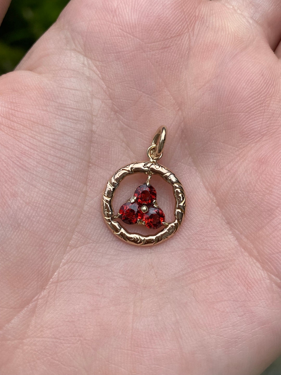 Solid 14k Yellow Gold Garnet Circle Charm Real Genuine Gold Quality ...