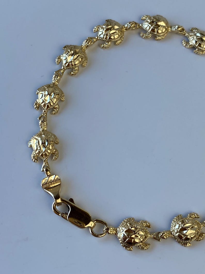 Vintage Solid 14k Yellow Gold Diamond Cut Sea Turtle Bracelet - 7.25 ...