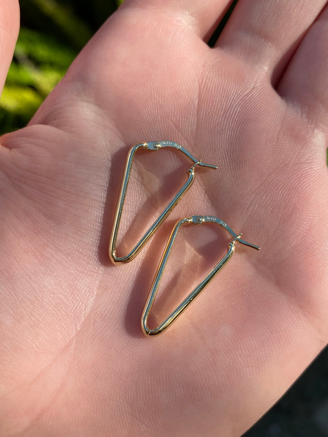 Solid 14k Yellow Gold Triangular Hoop Earrings Brand New Jewelry Real ...