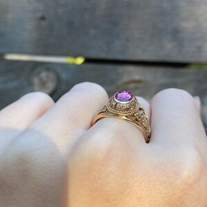 Vintage Solid 10k Yellow Gold 1985 Pink Sapphire Class Ring Size 6.5 ...