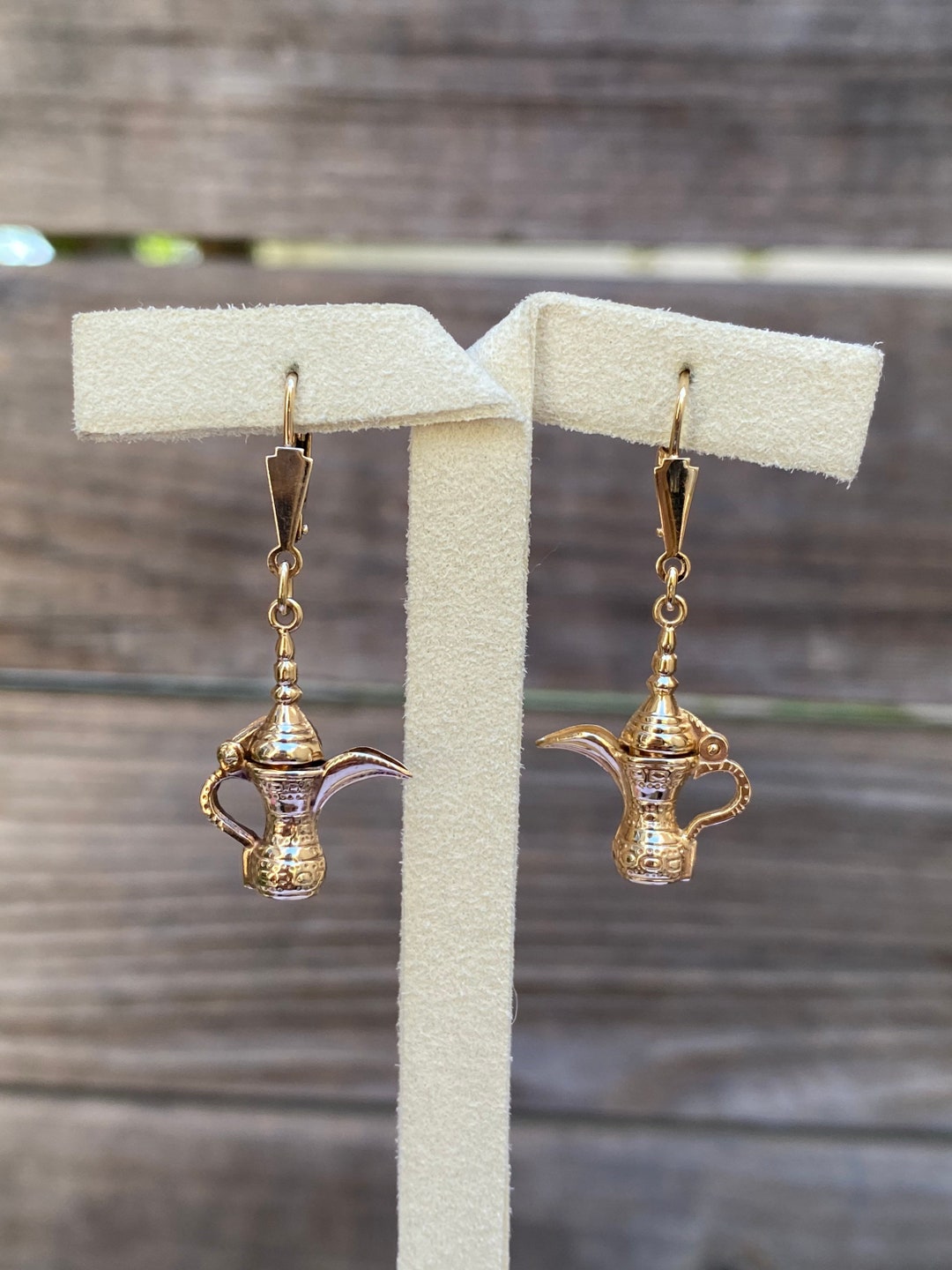 Vintage 14k Yellow Gold Dallah Pitcher Earrings Drop Dangle - Etsy