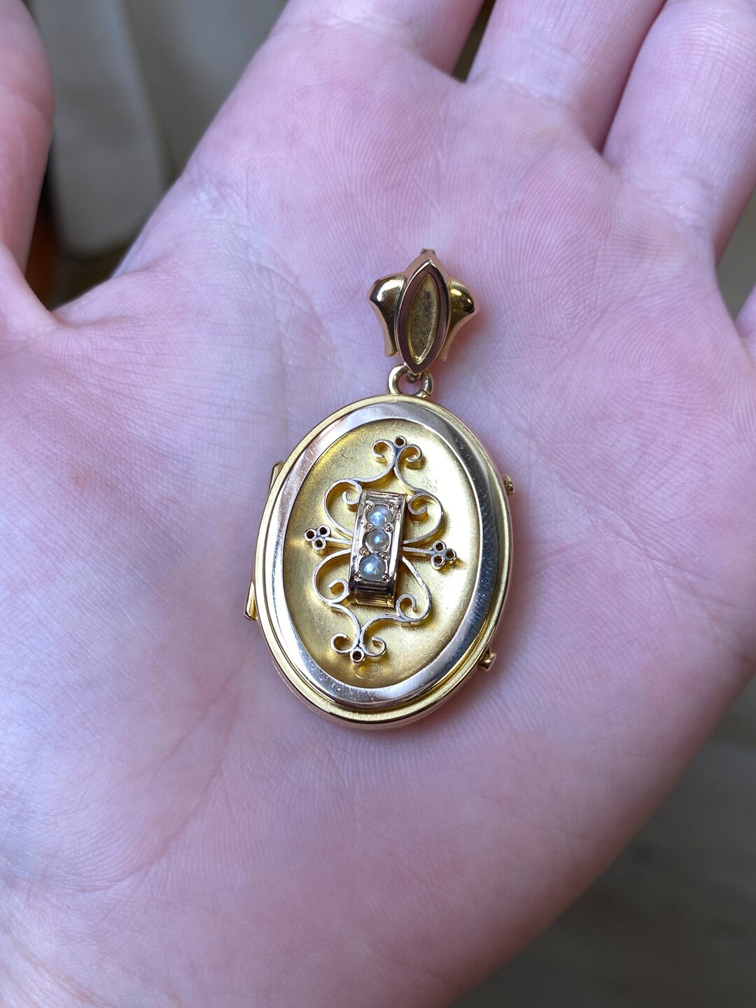 Vintage Solid 14k Yellow Gold Seed Pearl Locket Charm Fine Estate ...