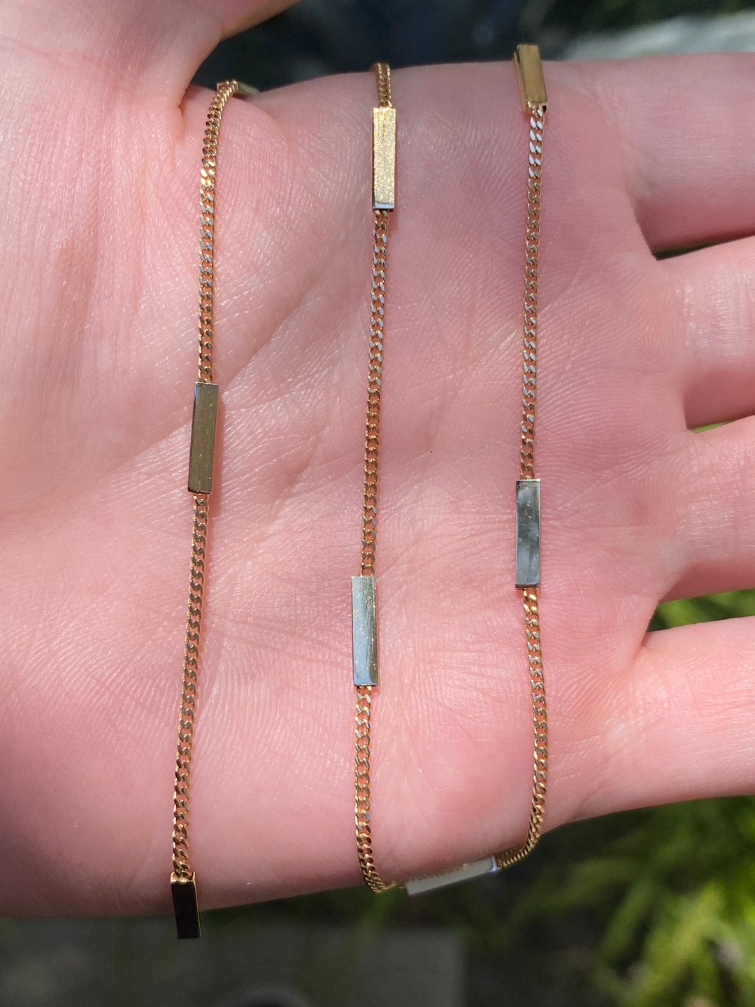 Vintage Solid 14k Yellow Gold Bar Link Chain Necklace 18.25 Inches Fine ...