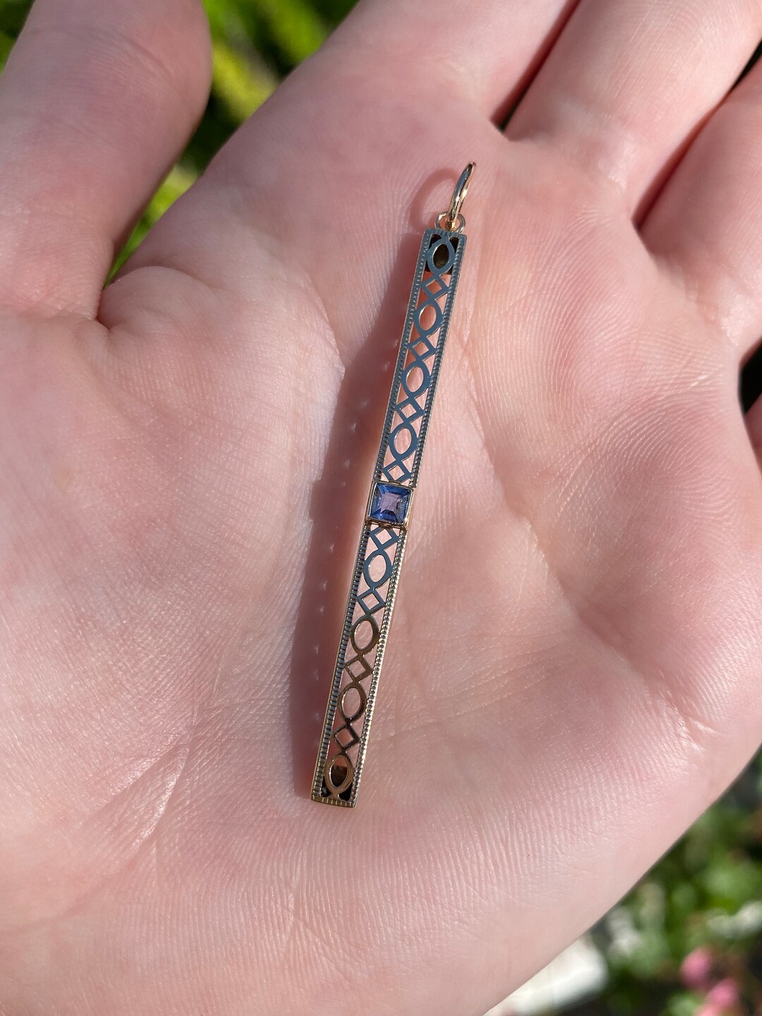 Vintage Solid 14k Yellow Gold Topaz Bar Pin Conversion Charm- Pendant ...