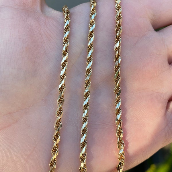 14k Solid Gold Diamond Cut Rope Chain - Etsy