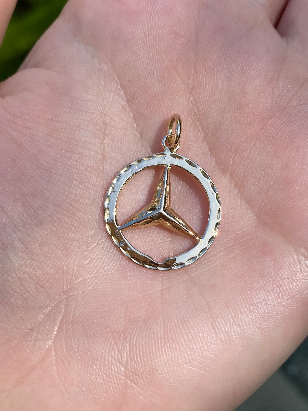 Solid 14k Yellow Gold Diamond Cut Mercedes Charm- Quality Fine Estate ...