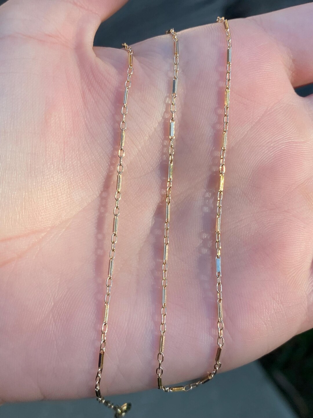 Vintage Solid 14k Yellow Gold Bar Link Chain Necklace - 16.5 Inches ...