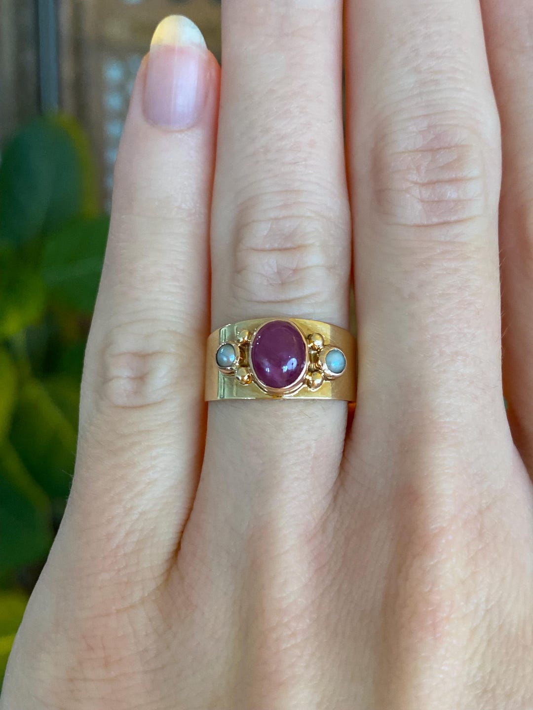 Vintage Solid 14k Rosey Gold Ruby Pearl Ring - Size 5.5 - Etsy