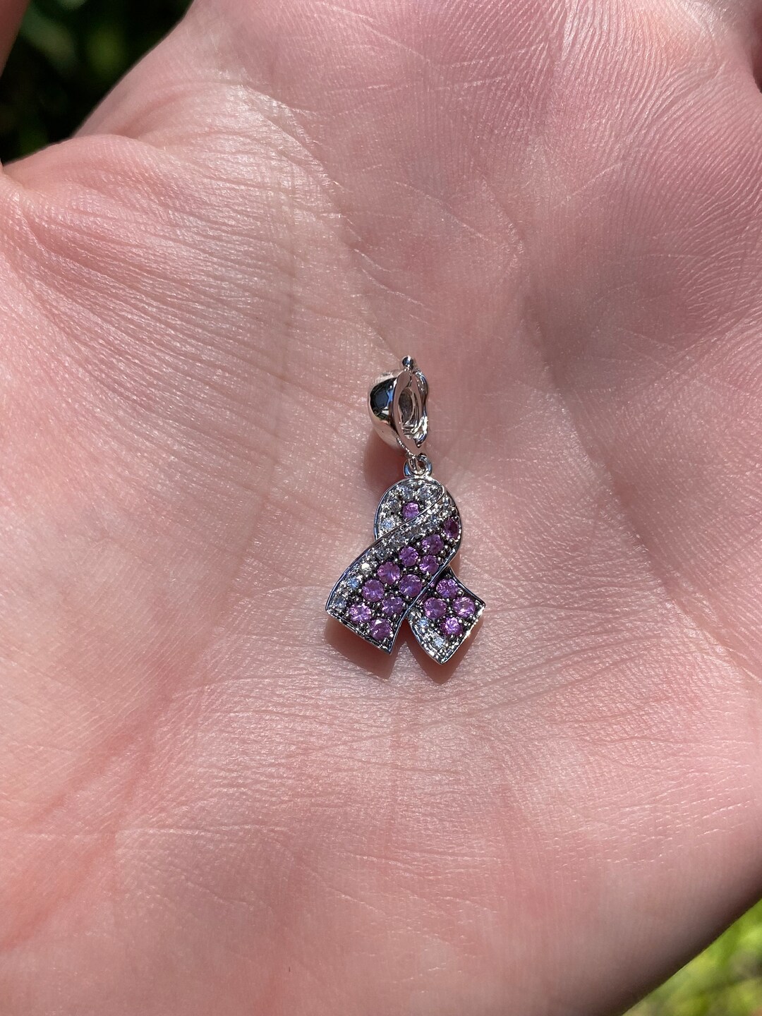 Vintage Solid 14k White Gold Diamond Pink Spinel Breast Cancer ...