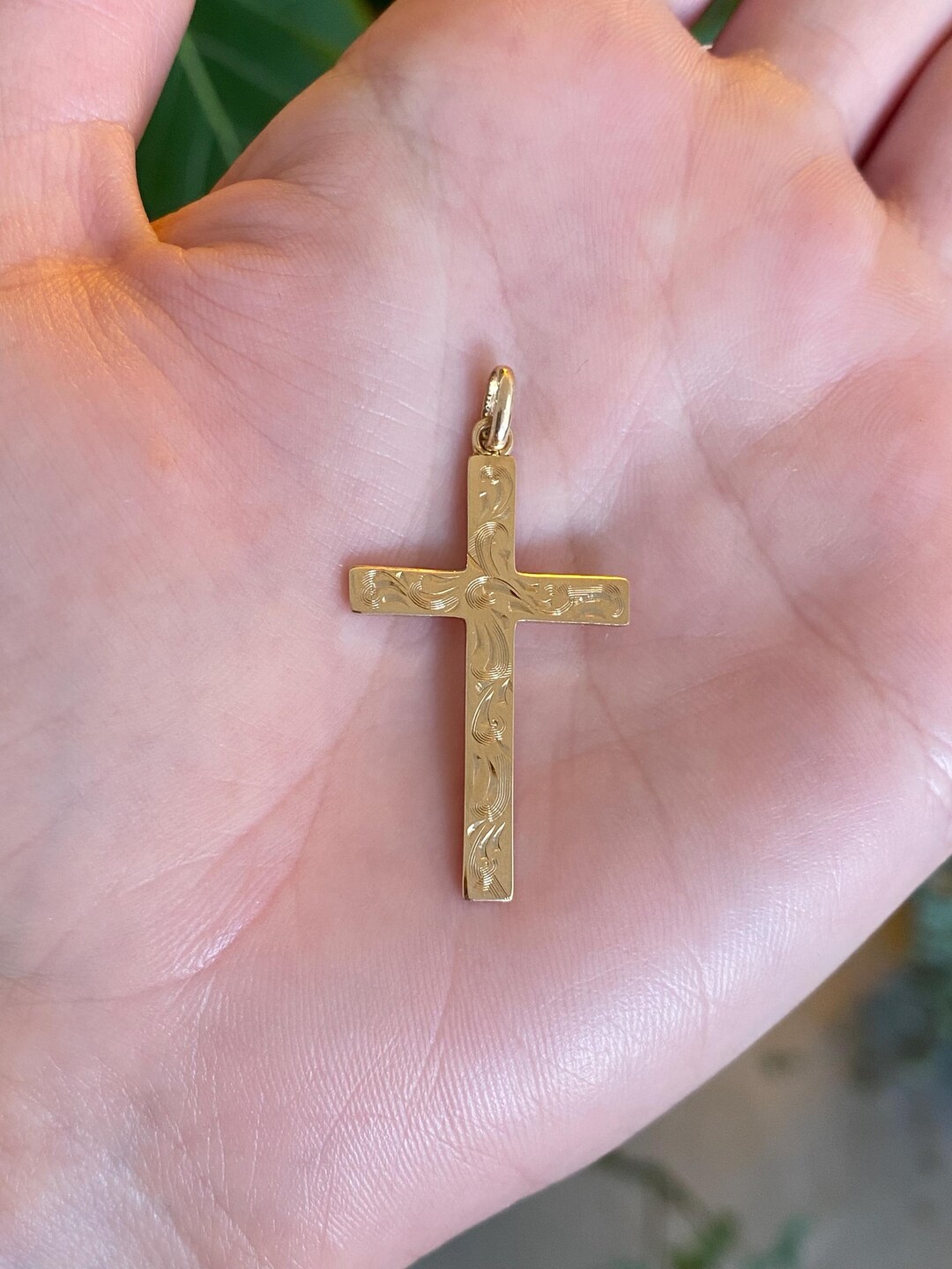 Vintage Solid 14k Yellow Gold Engraved Cross Charm - Etsy
