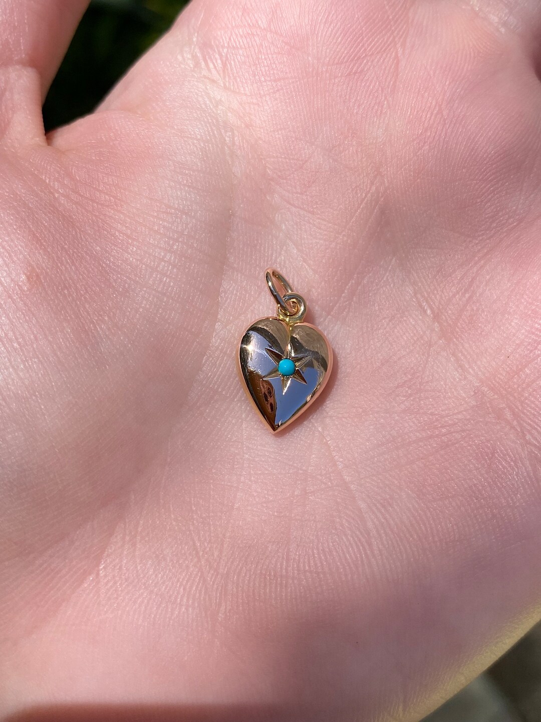 Vintage 14k Rosey Gold Turquoise Puffy Heart Charm Pendant for Necklace Real Genuine Gold Fine ...