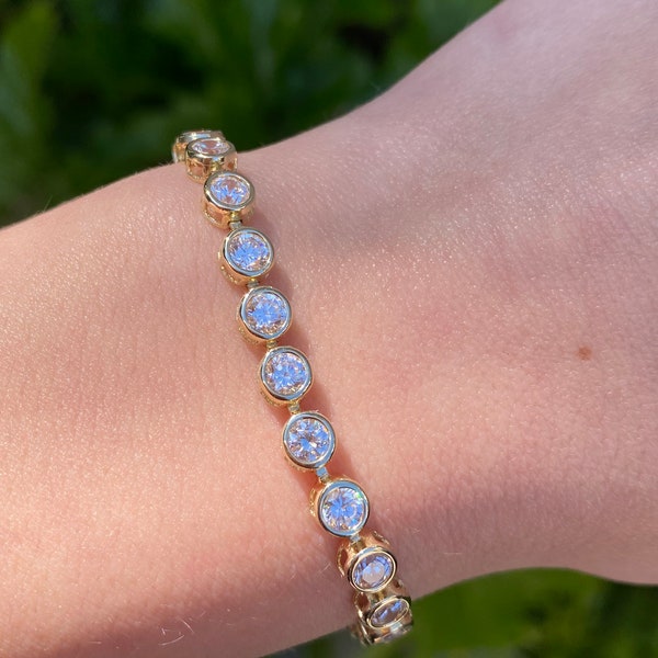 Solid Gold and Cubic Zirconia Bracelet - Etsy