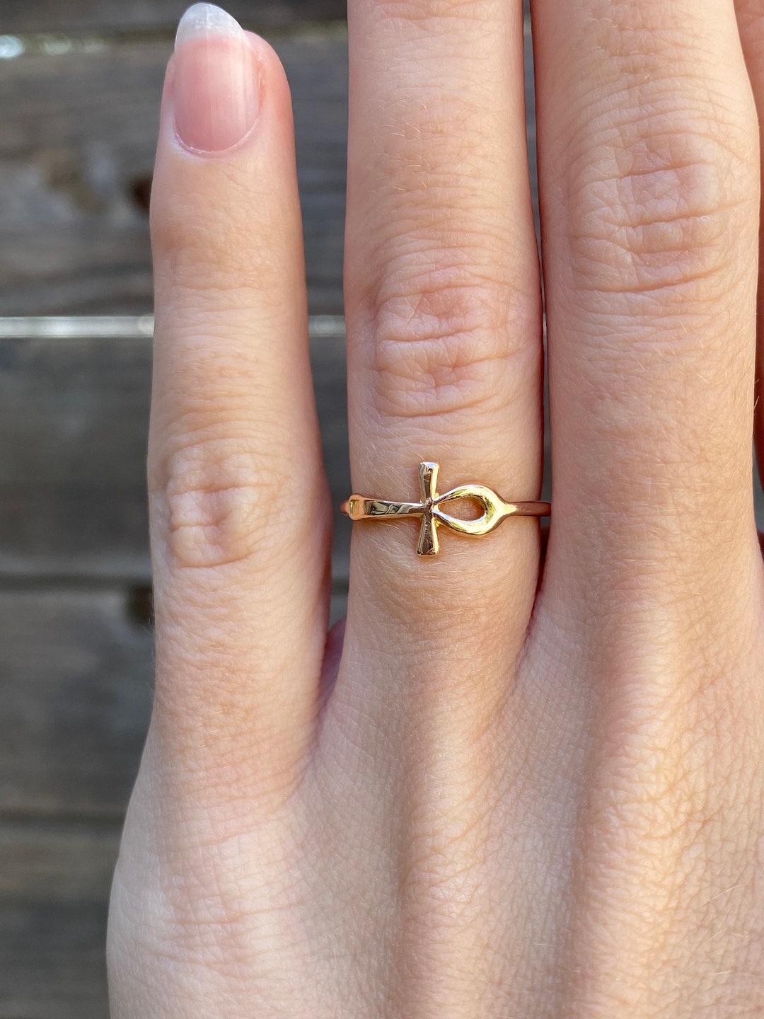 Vintage Solid 18k Rosey Gold Ankh Ring - Size 4.5 - Fine Estate Jewelry ...