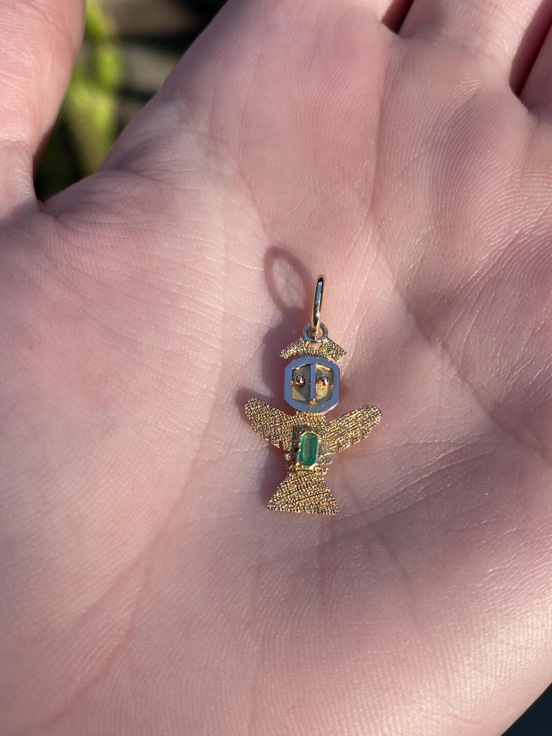 Vintage Solid 18k Yellow Gold Emerald Inca Charm Fine Estate Jewelry ...