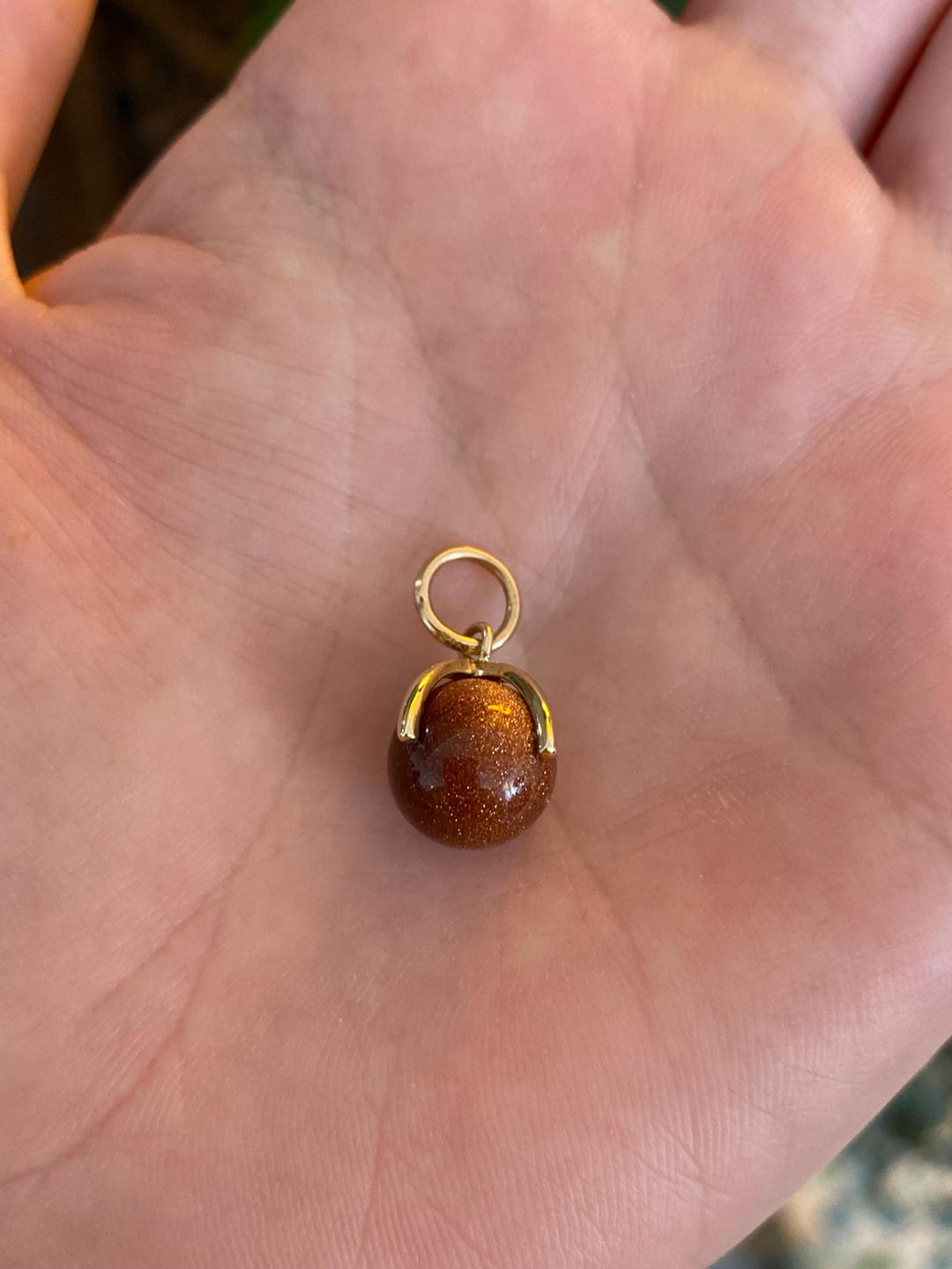 Vintage Solid 8k Yellow Gold Sphere Goldstone Charm - Fine Estate ...