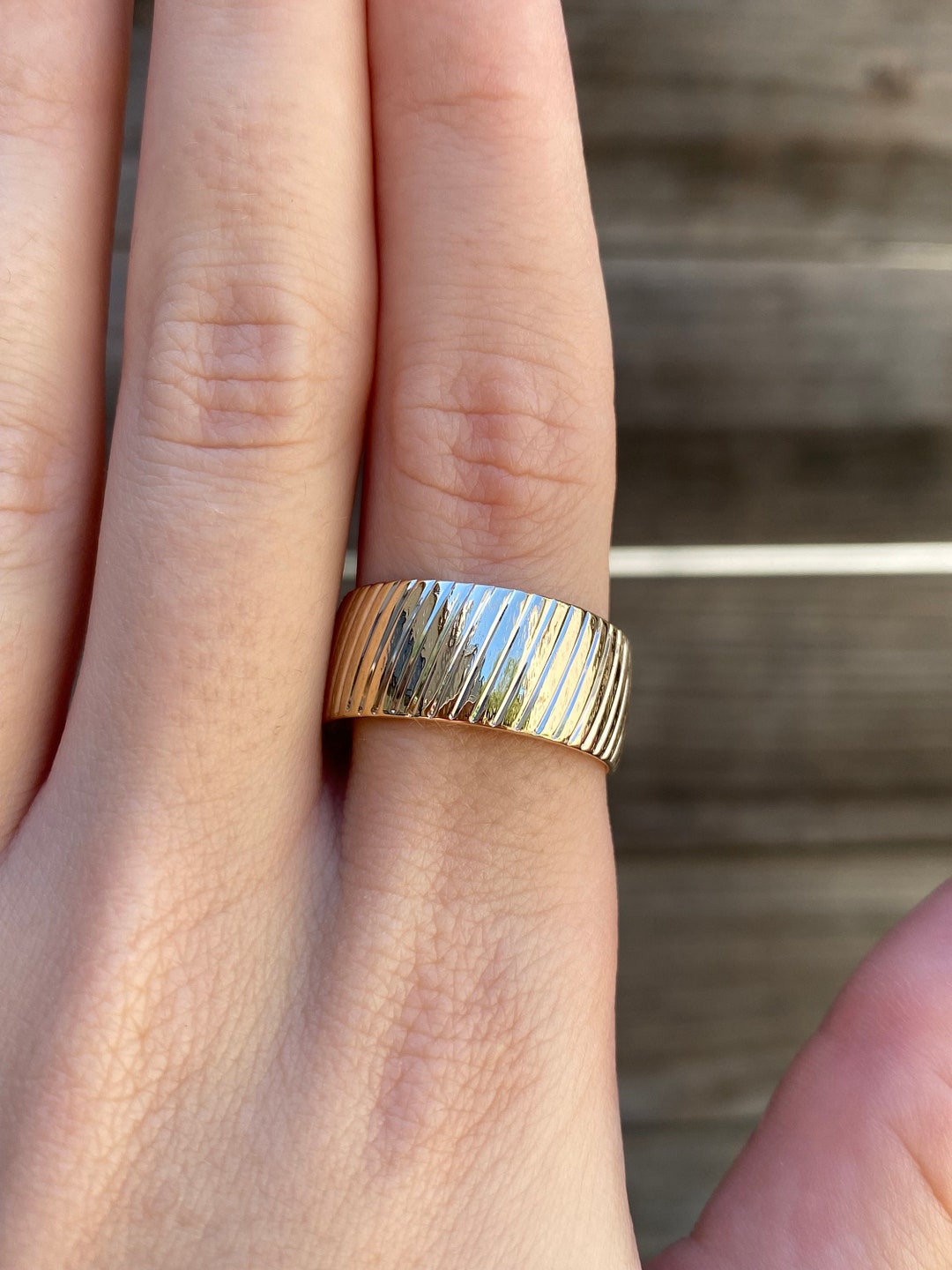 Vintage Solid 14k Yellow Gold Line Engraved Ring Band Size 10.75 Fine ...