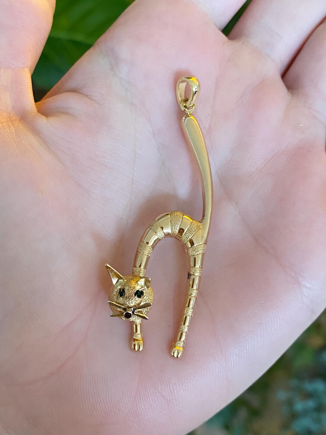 Vintage 18k Yellow Gold Colored Cubic Zirconia Cat Charm - Fine Estate ...
