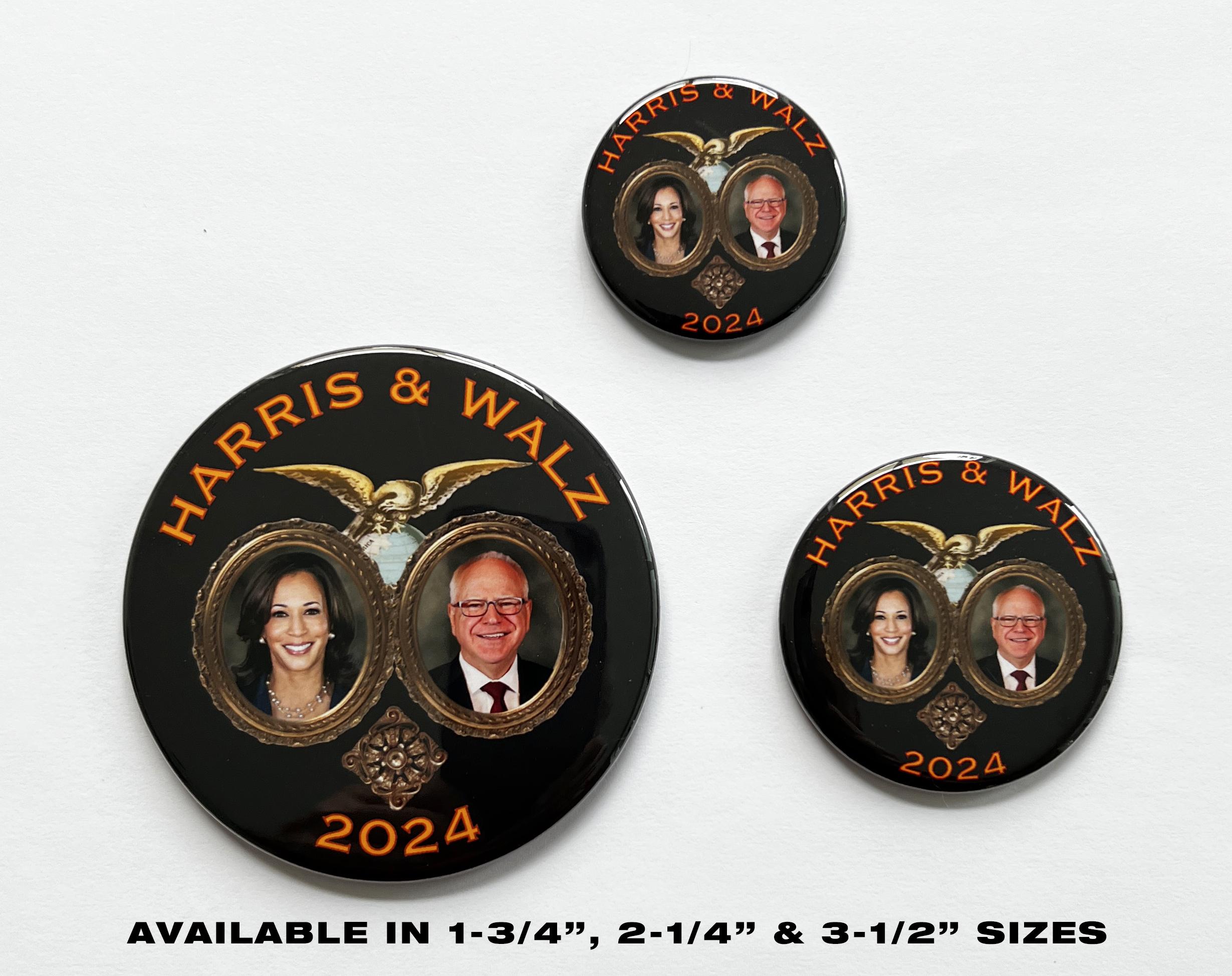Kamala Harris - Tim Walz Campaign Button - Vintage Style in Black 2-1/4 ...