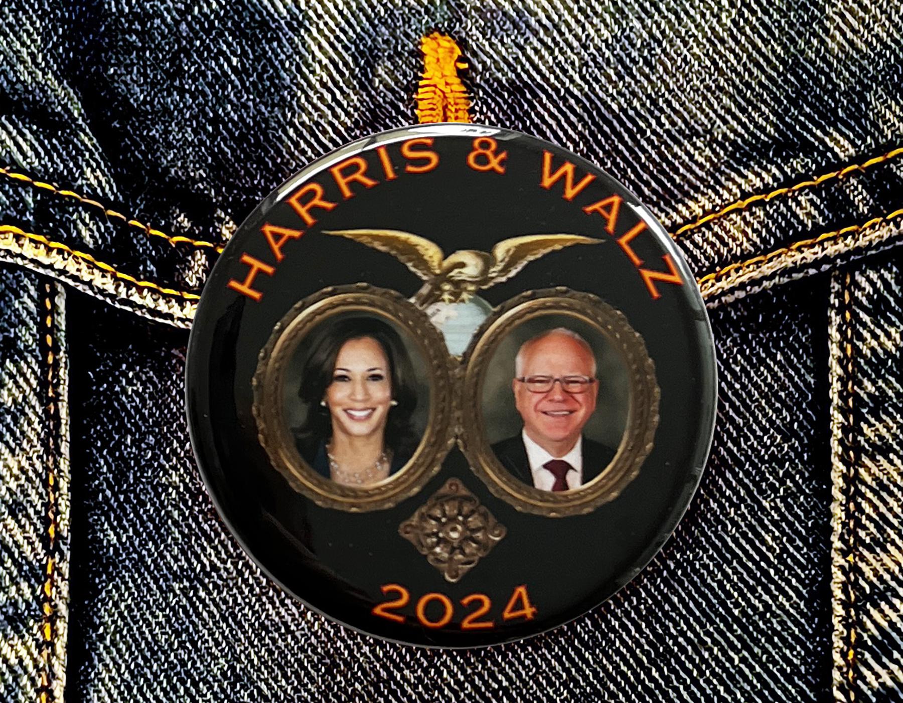 Kamala Harris - Tim Walz Campaign Button - Vintage Style in Black 2-1/4 ...