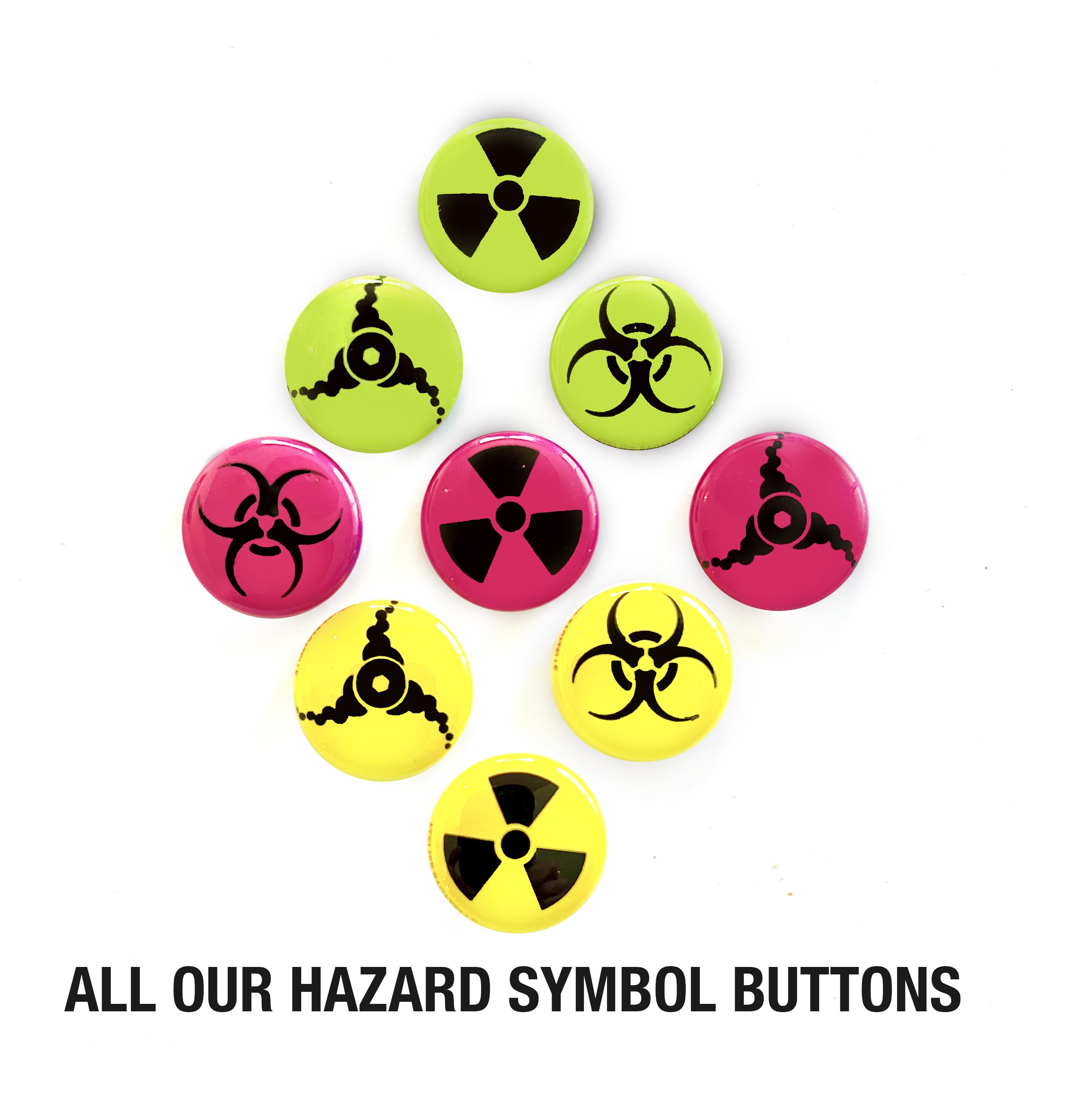3 INTERNATIONAL HAZARD SYMBOL - Green Mini Buttons Pins - Flair ...