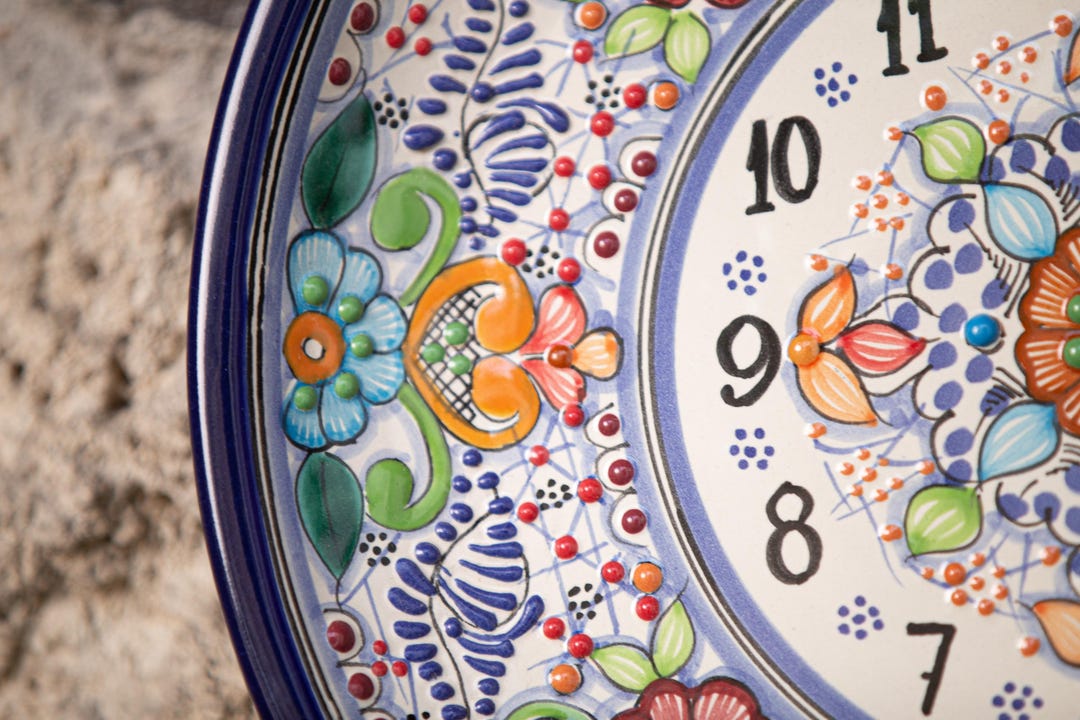 Hand-painted Talavera Wall Clock - Traditional Mexican Ceramic ...