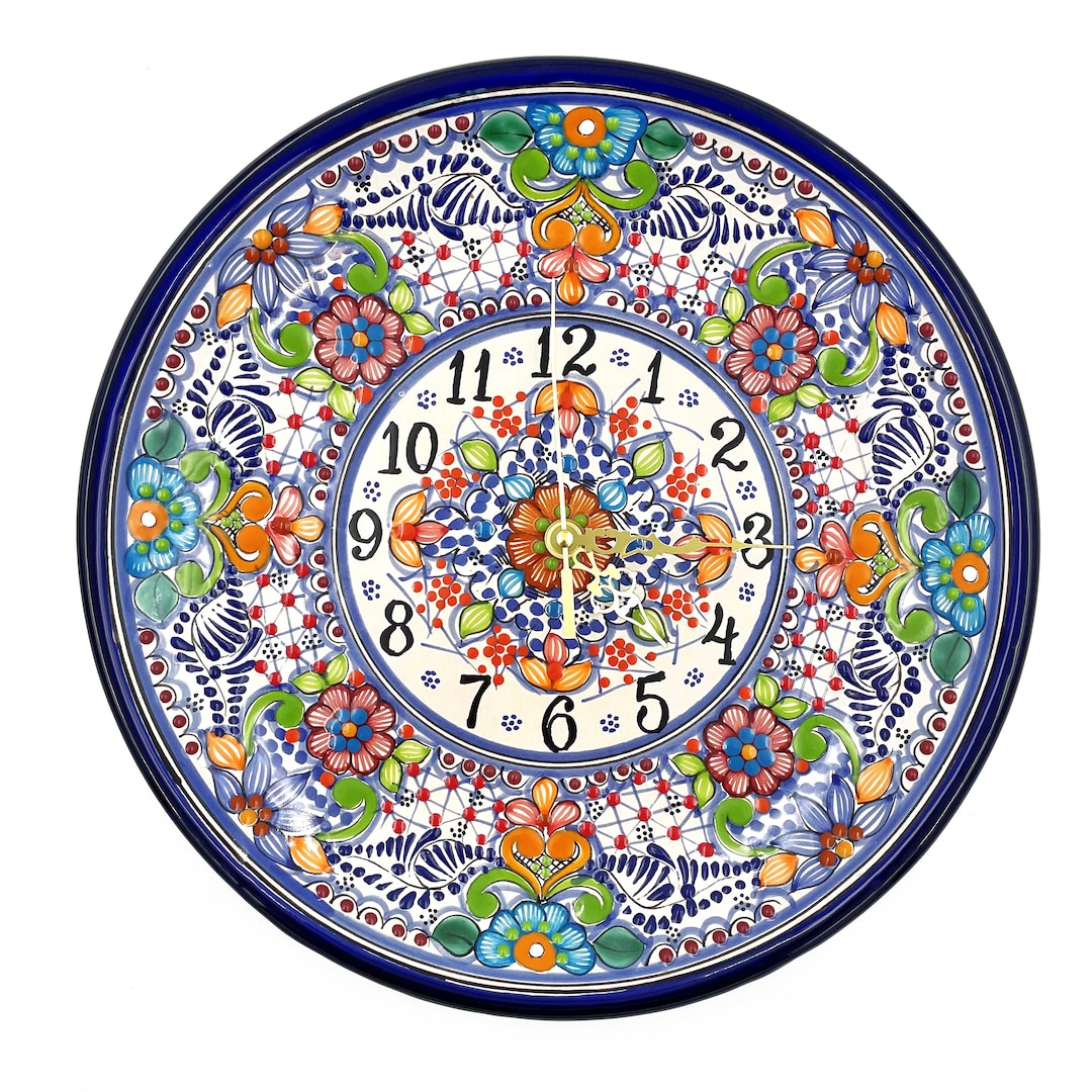Hand-painted Talavera Wall Clock Traditional Mexican Ceramic Timepiece ...