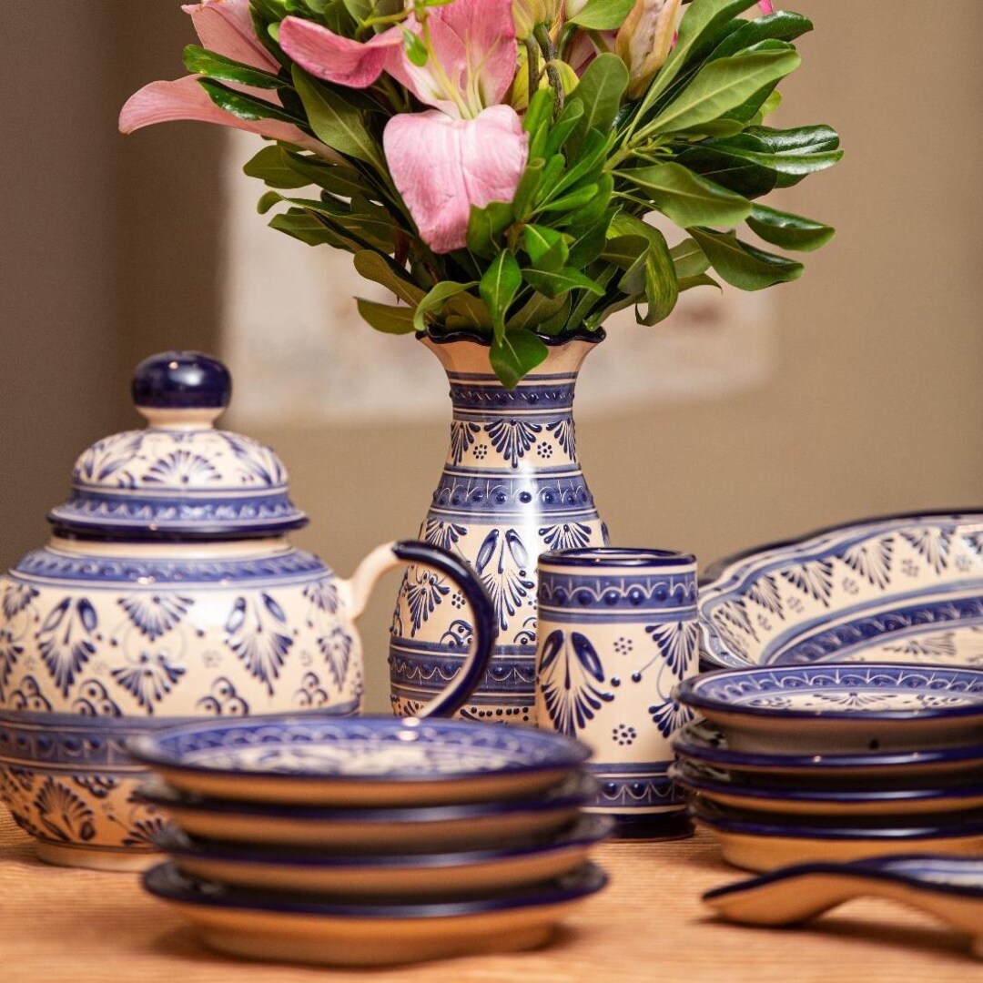 Talavera Cups Set of 3, Blue & White Mexican Ceramic Drinkware ...