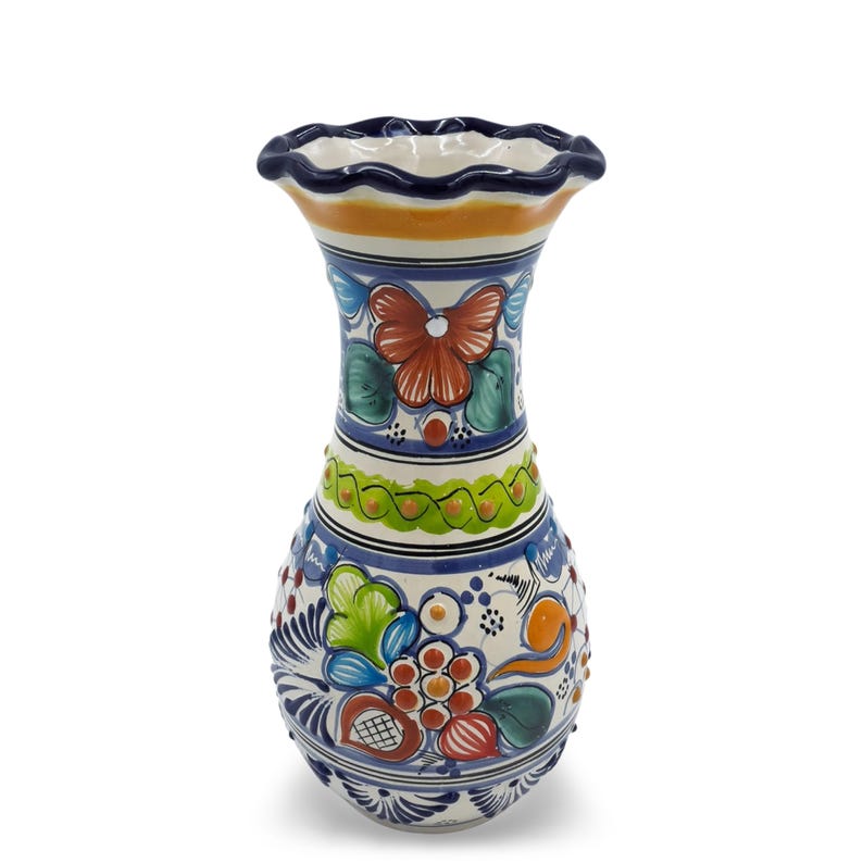 Talavera Vase 10 Inch, Mother's Day Gift for Mom, Hand-painted Mexican ...