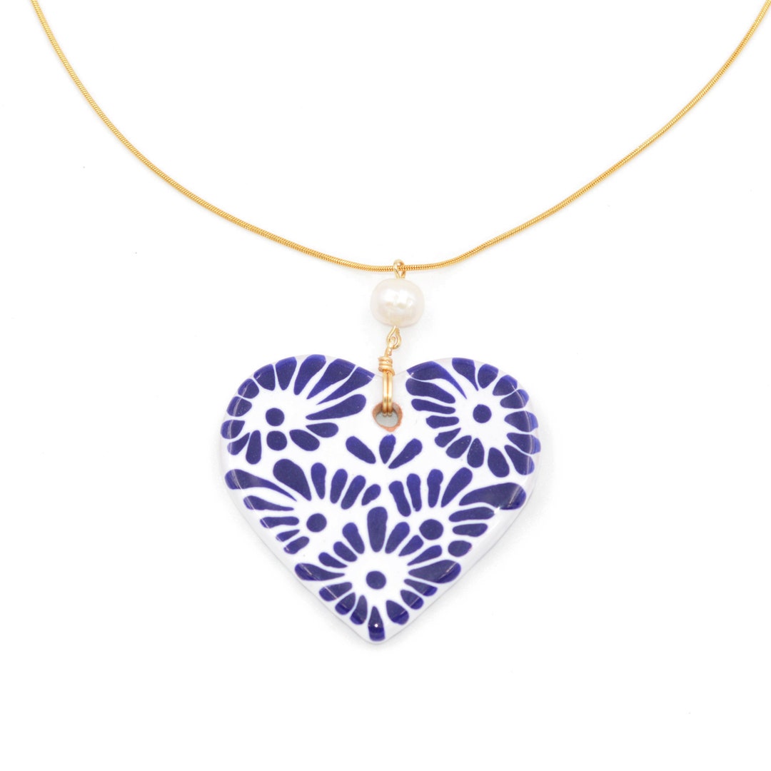 Mexican Handmade Talavera Heart Necklace - Etsy