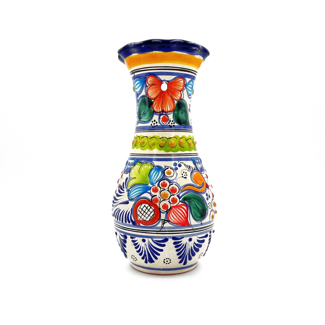 10 Hand-painted Talavera Ceramic Flower Vase Exquisite Mexican Artisan ...