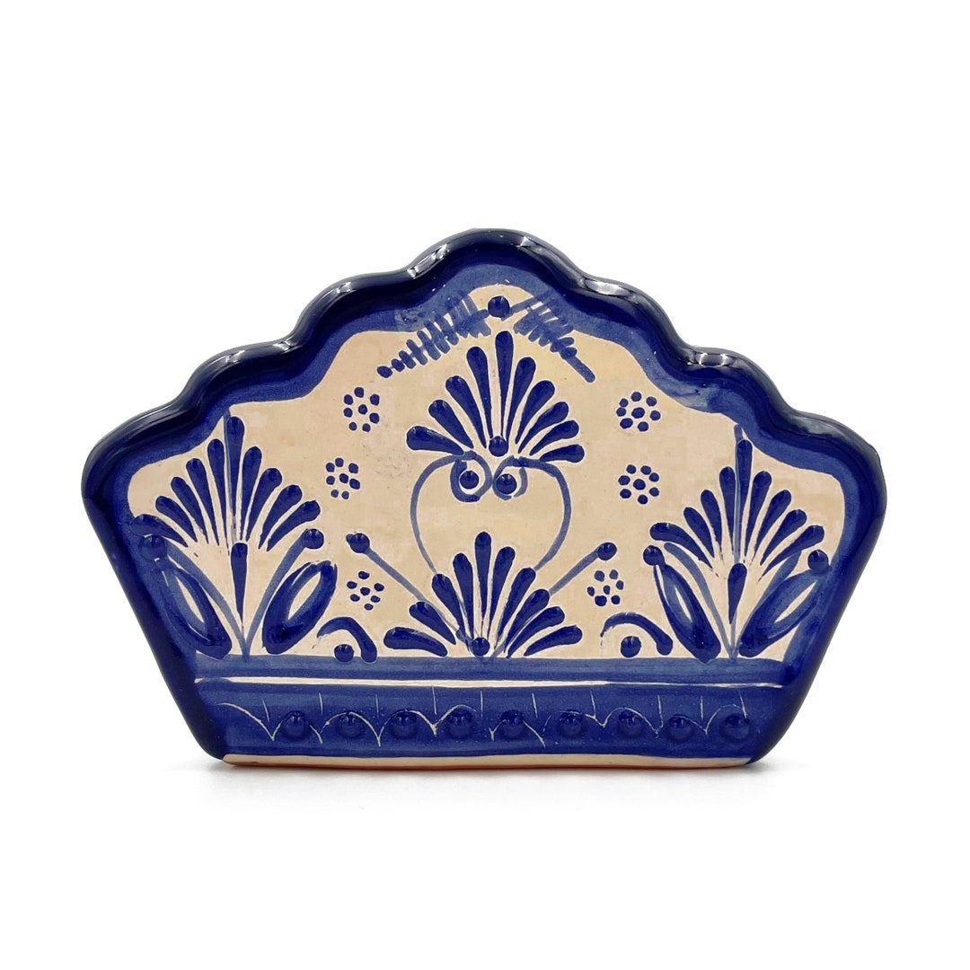 Traditional Blue & White Talavera Napkin Holder - Handmade Ceramic ...