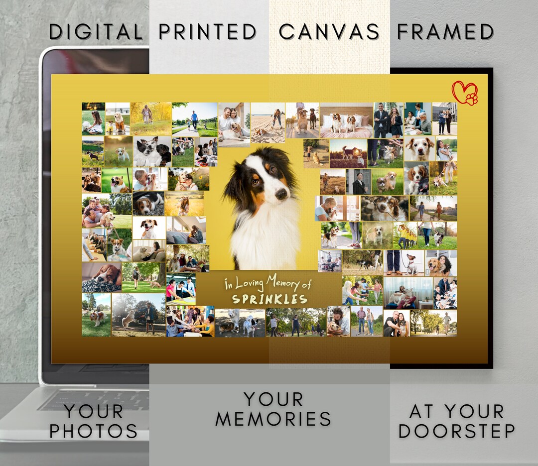 Custom Pet Memorial Gift Dog Cat Photo Collage Digital Printed Framed Canvas / Dog Cat Unique ...