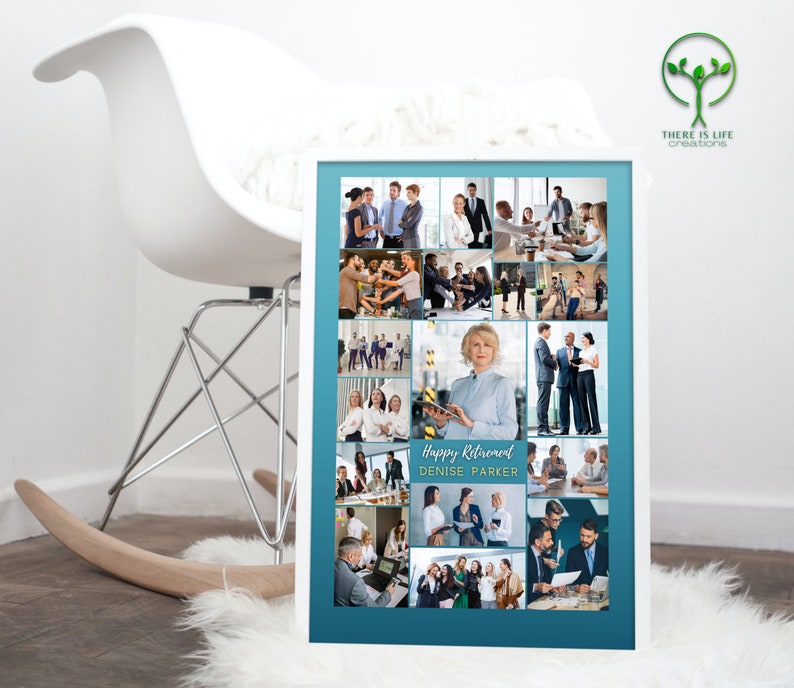 Custom Retirement Photo Collage Digital Printed Framed Canvas ...