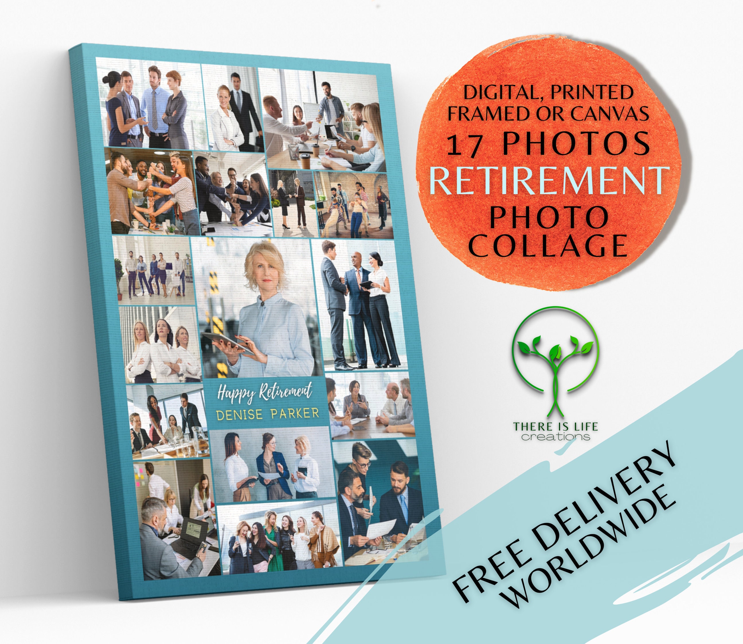 Custom Retirement Photo Collage Digital Printed Framed Canvas ...