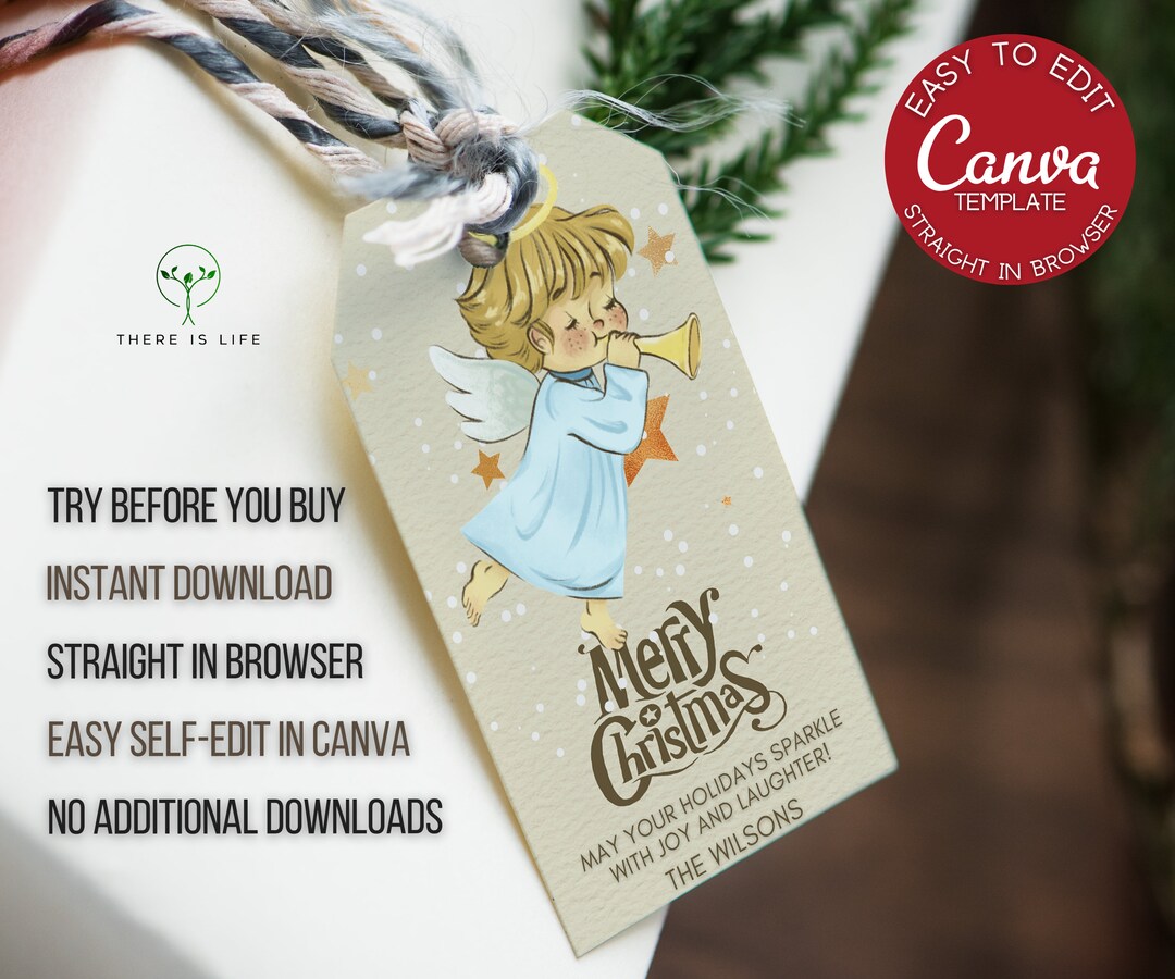 Christmas Gift Tag Angel Digital Canva Template / Editable - Etsy