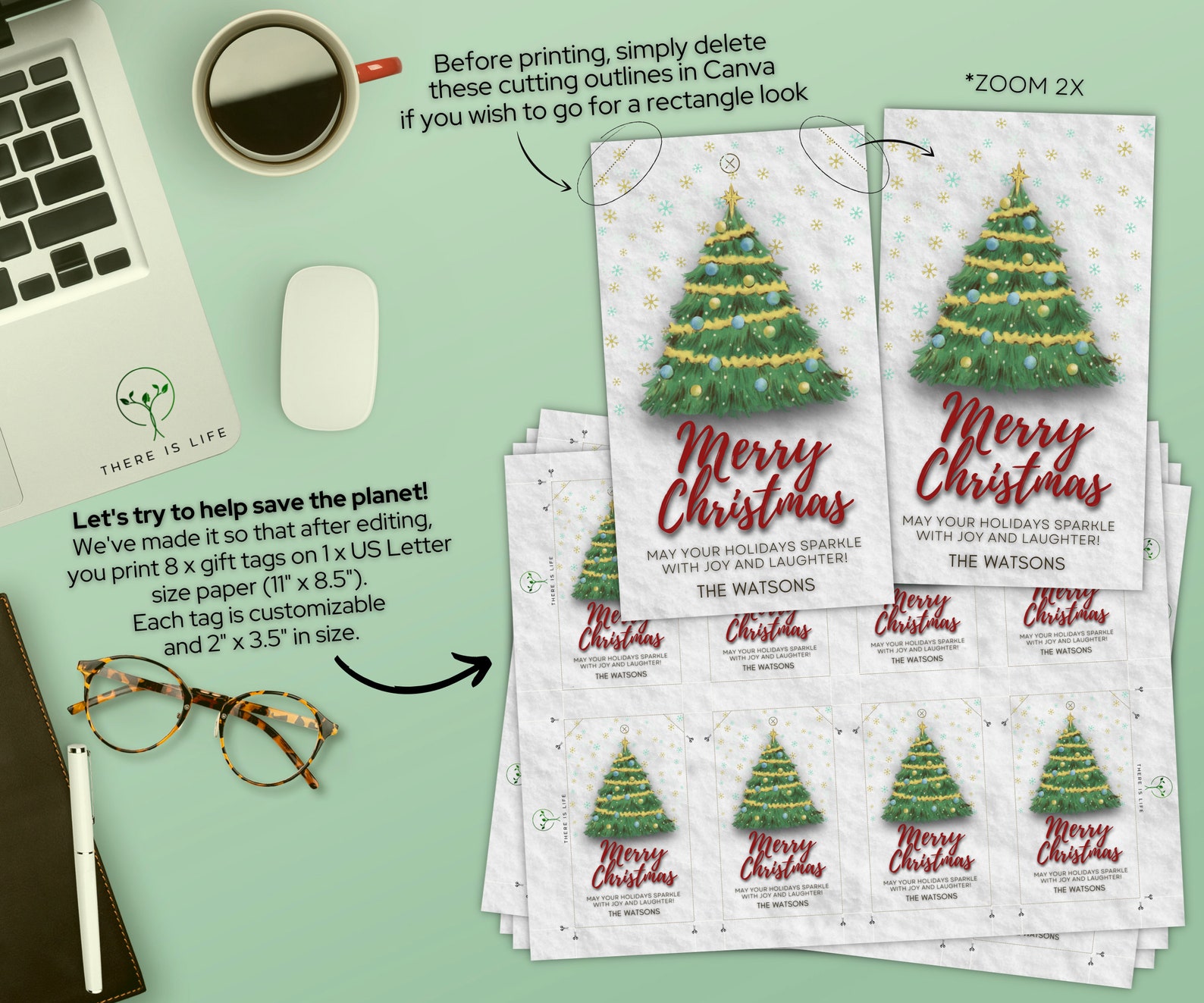 Christmas Tree Gift Tag Digital Canva Template / Editable Merry ...