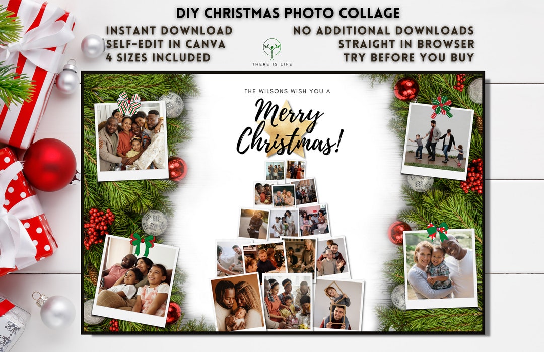 Christmas Photo Collage Template Printable DIY / Christmas Instant ...
