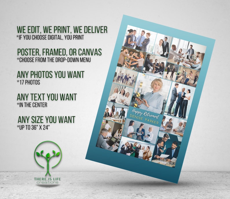 Custom Retirement Photo Collage Digital Printed Framed Canvas ...