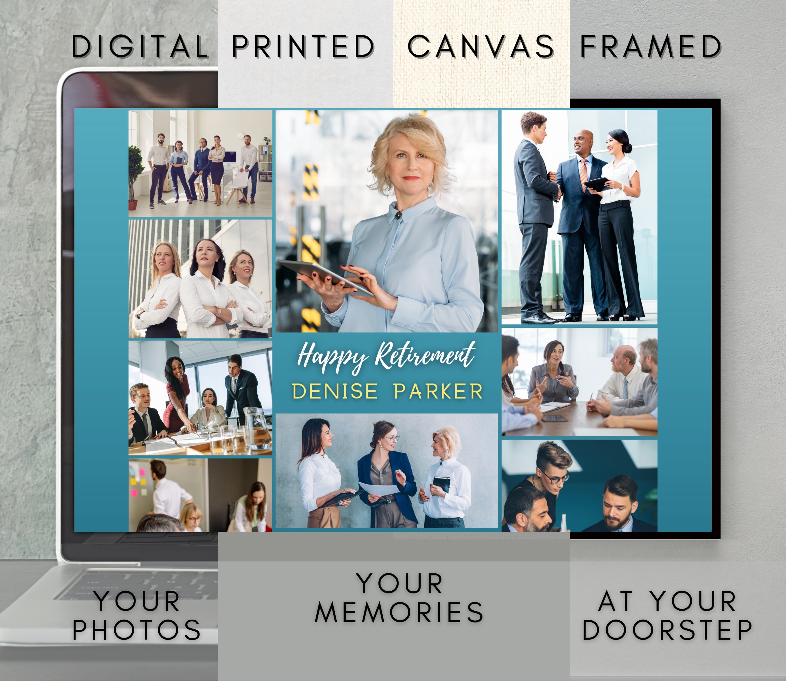 Custom Retirement Photo Collage Digital Printed Framed Canvas ...