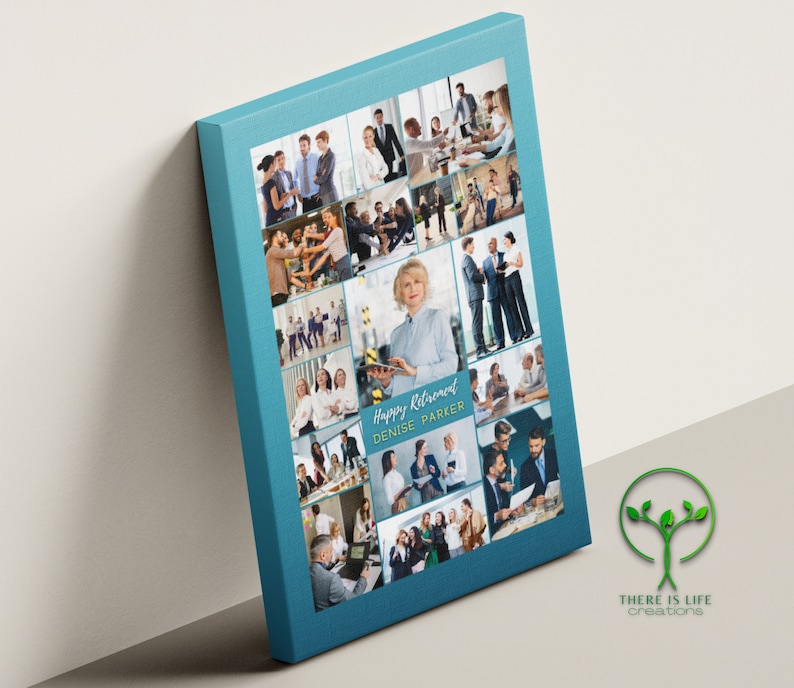 Custom Retirement Photo Collage Digital Printed Framed Canvas ...