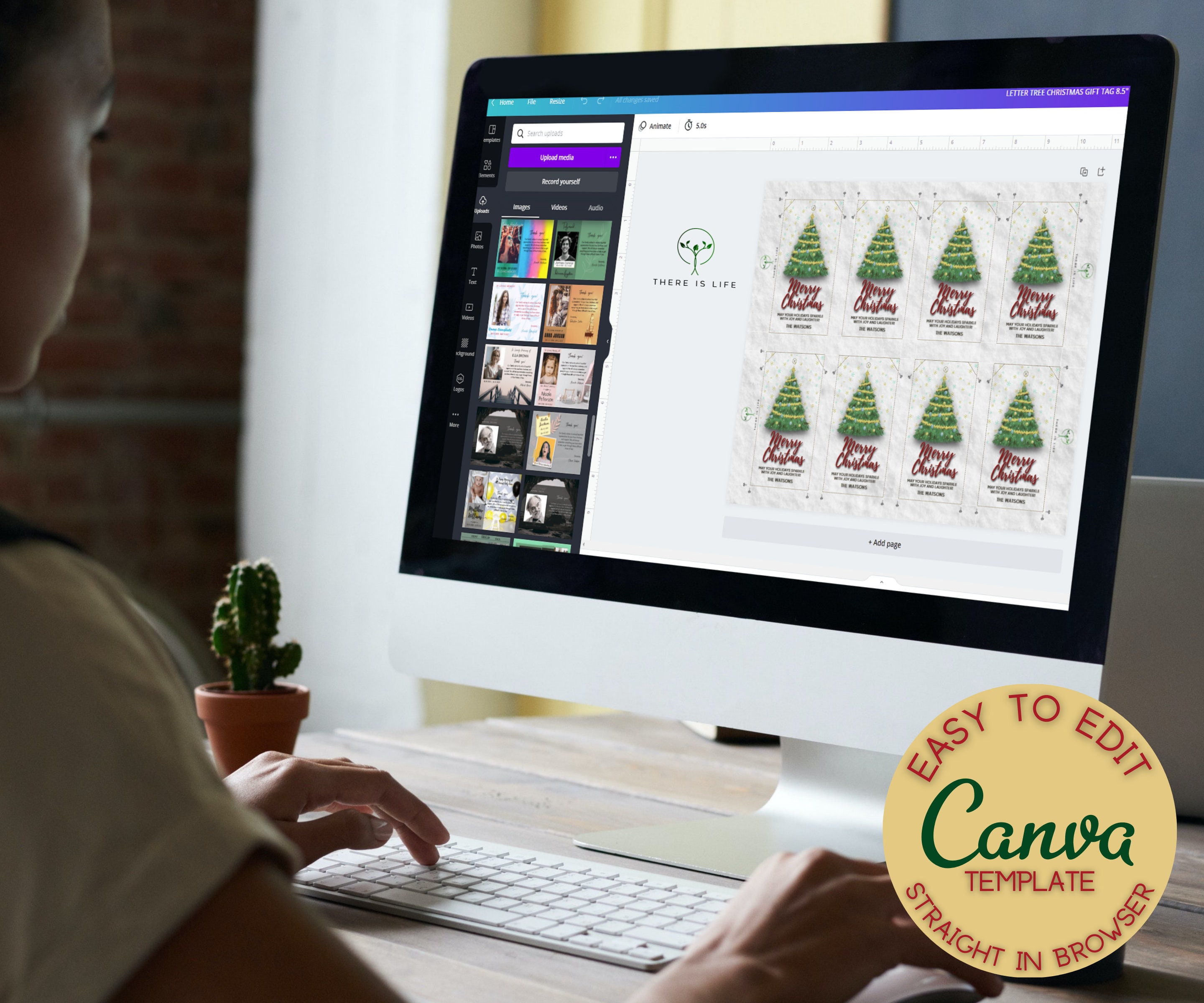 Christmas Tree Gift Tag Digital Canva Template / Editable Merry ...