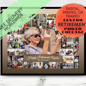 Custom Retirement Photo Collage Print | Grandma Grandpa Family Farewell ...