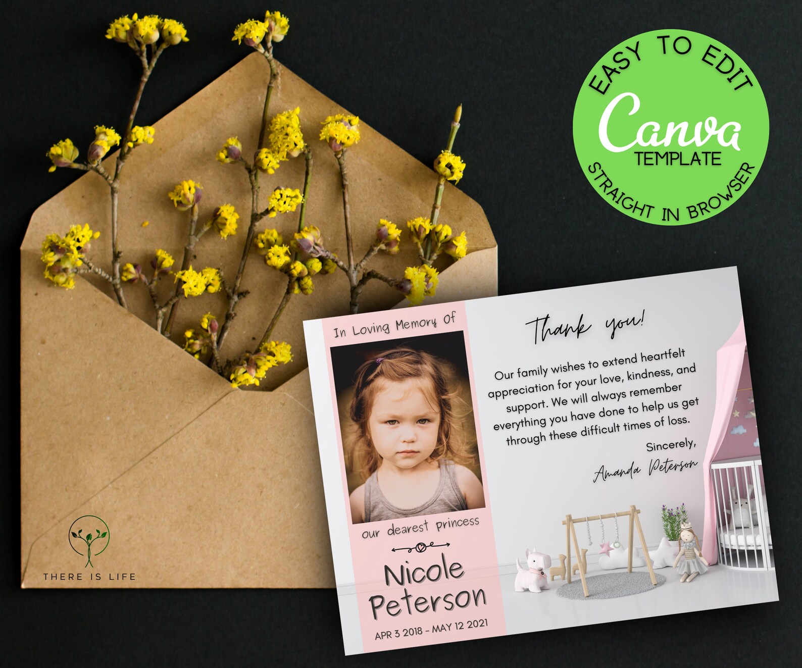 Funeral Thank You Card Canva Template / Loss of Child Memorial Card ...