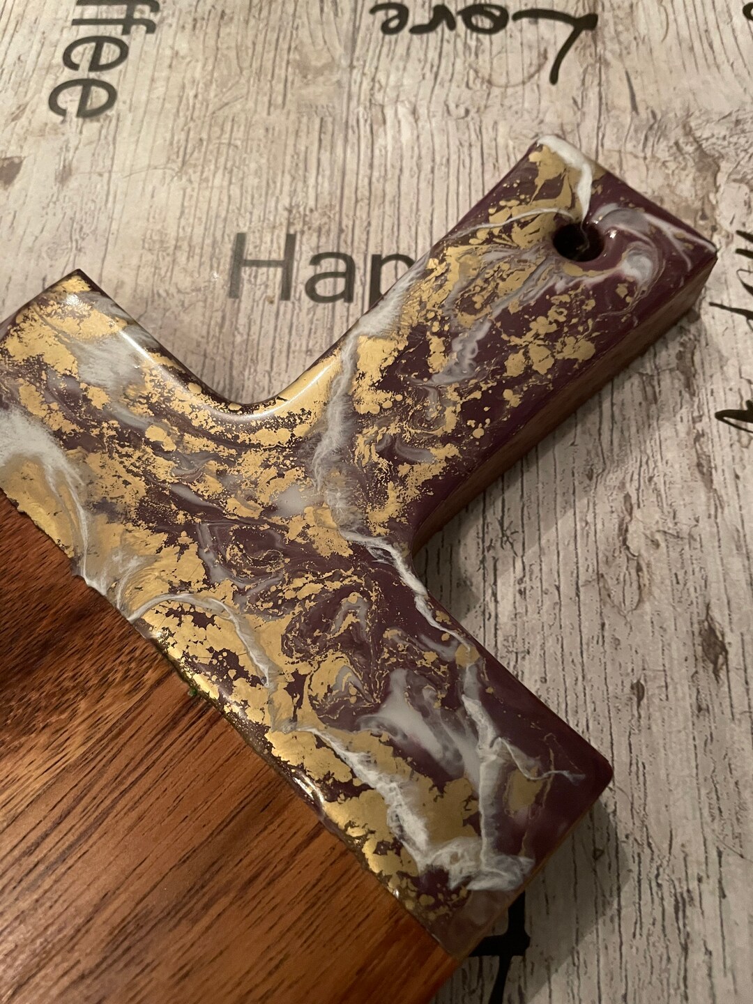 Purple,white and Gold -rectangle Resin Charcuterie Paddle Board Acacia ...