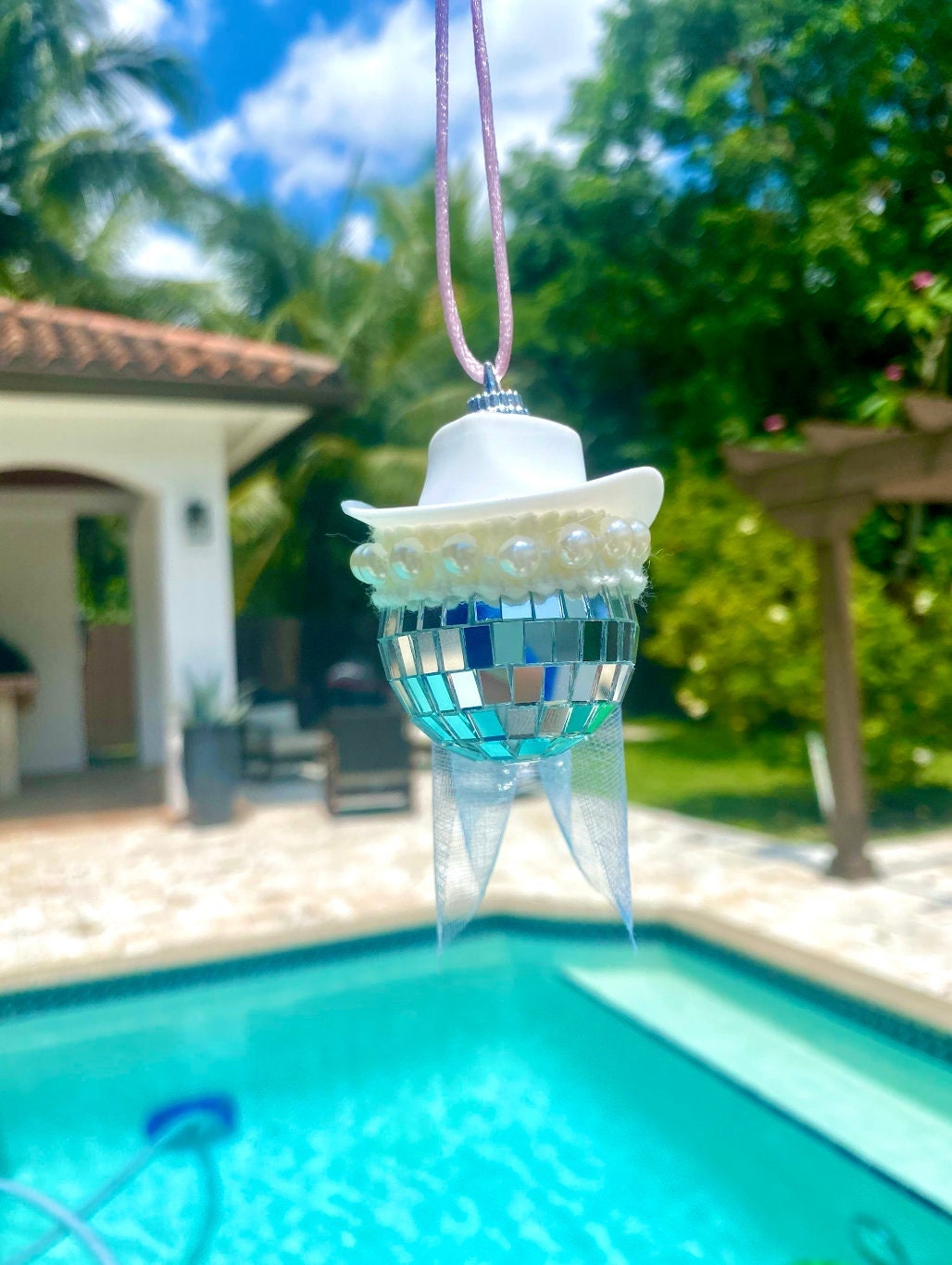 Bride White Cowboy Disco Hat Rear View Mirror Car Accessory L - Etsy